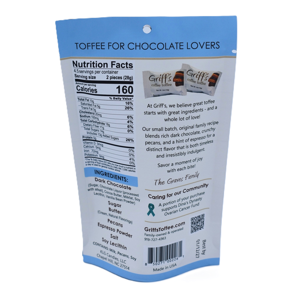 Griff's Coffee Toffee - 4.5 oz pouch (single) | Griffs Toffee